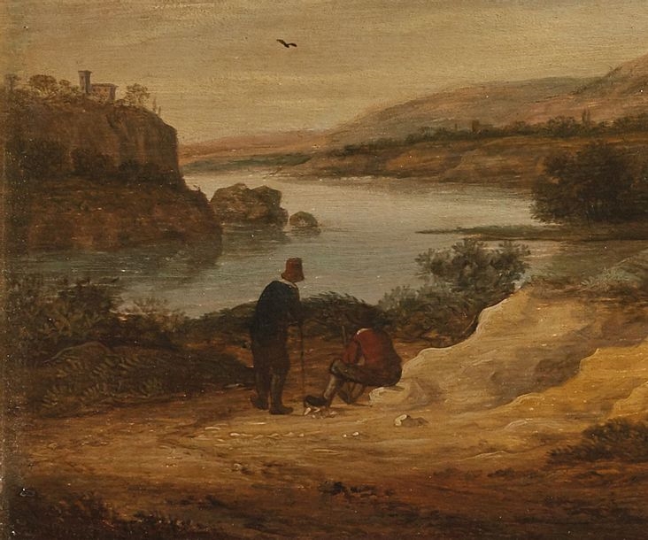 Peter Cosyn | Chasseur et personnages dans un paysage boisé avec un lac ...