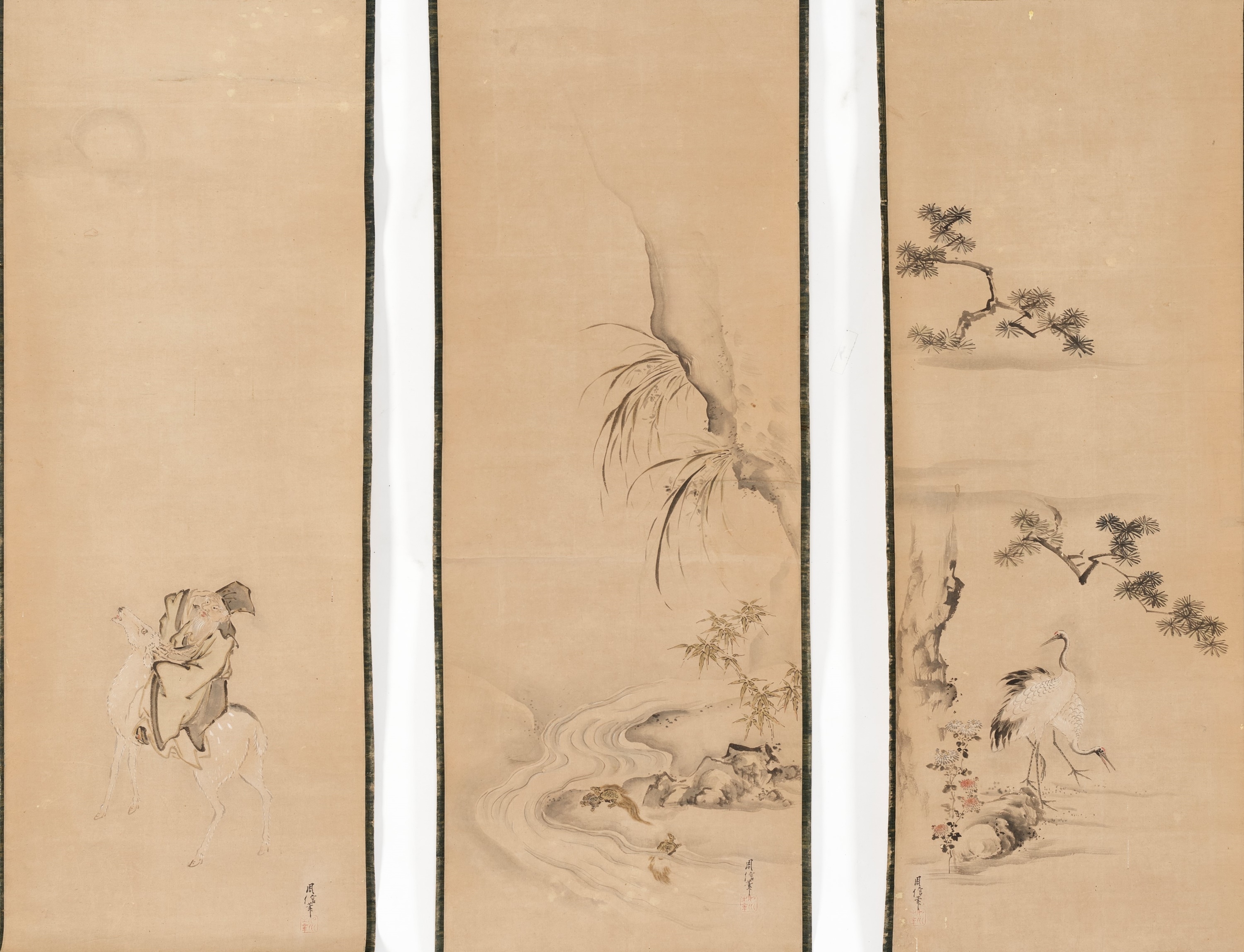 Kano Chikanobu | KANO CHIKANOBU: THREE SCROLL PAINTINGS DEPICTING ...
