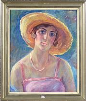 William Malherbe | Portrait d’une femme au chapeau jaune (1924) | MutualArt