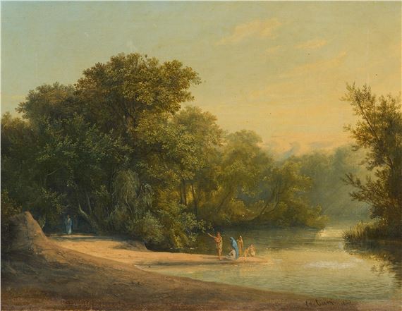 Friedrich Otto Georgi | Landschaft am Jordan mit der Taufe Christi ...