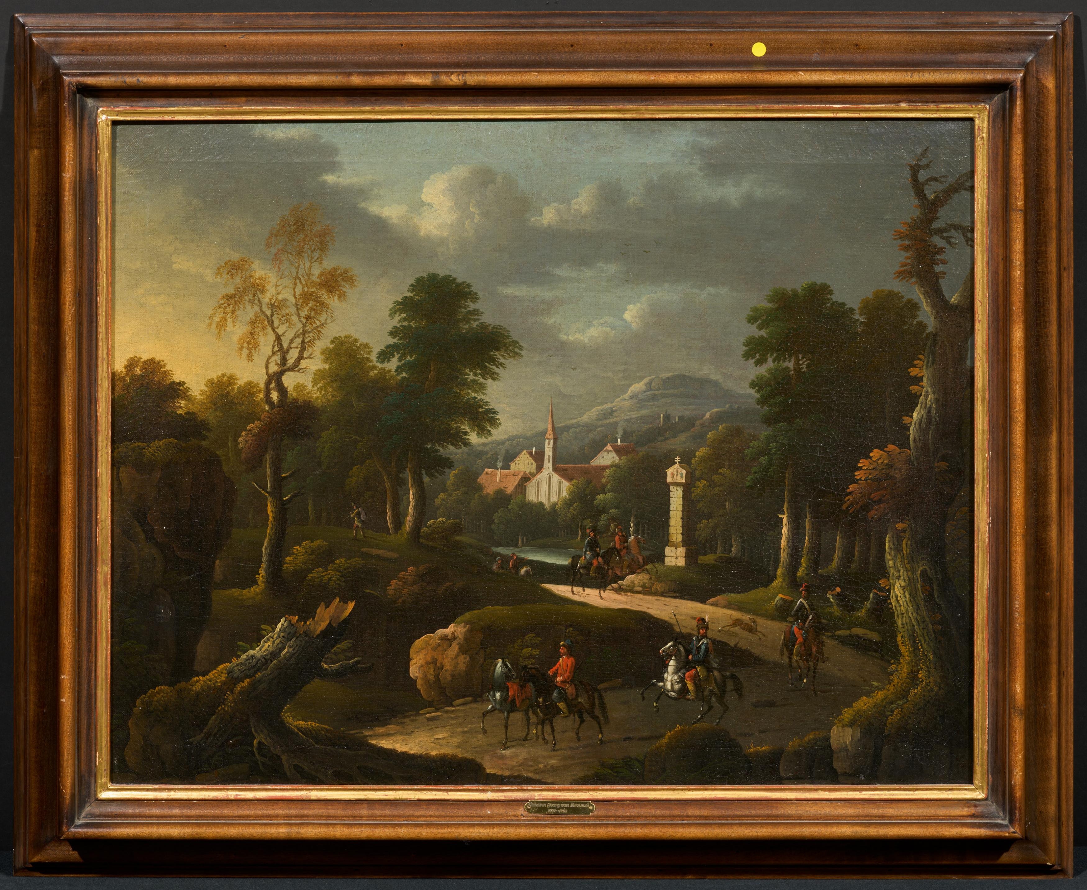 Johann Georg von Bemmel | Landschaft mit reitender Jagdgesellschaft ...