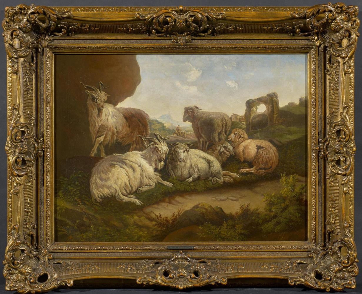 Joseph Roos | Sheep and goats by Italian Ruins. | MutualArt