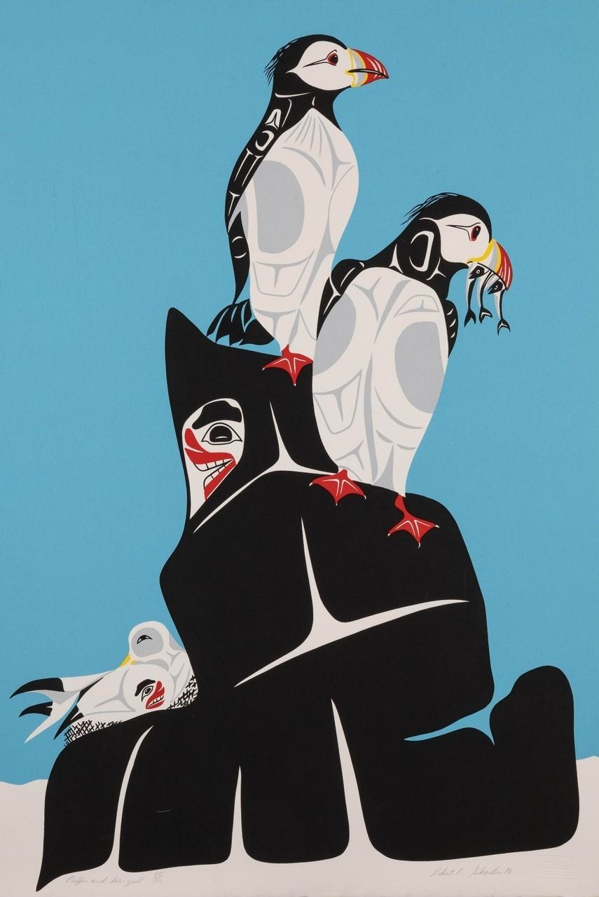 Robert E. Sebastian | Puffins and Seagull | MutualArt