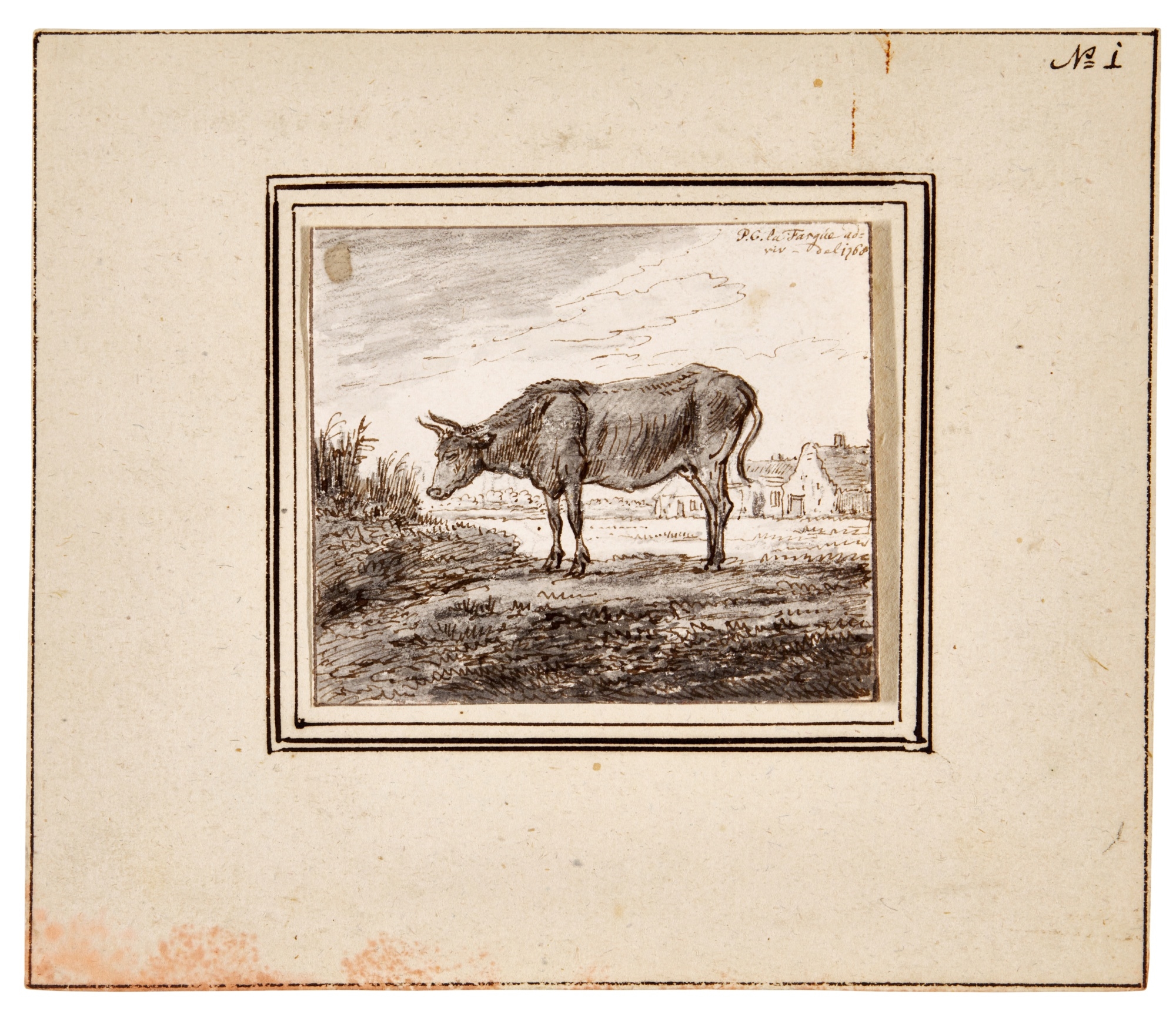 Paulus Constantijn la Fargue | Cow in a meadow (1768) | MutualArt