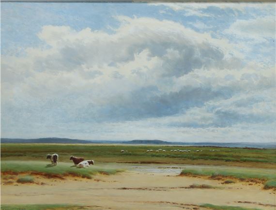 Joseph Knight | Cattle and Sheep on an Estuary (1907) | MutualArt