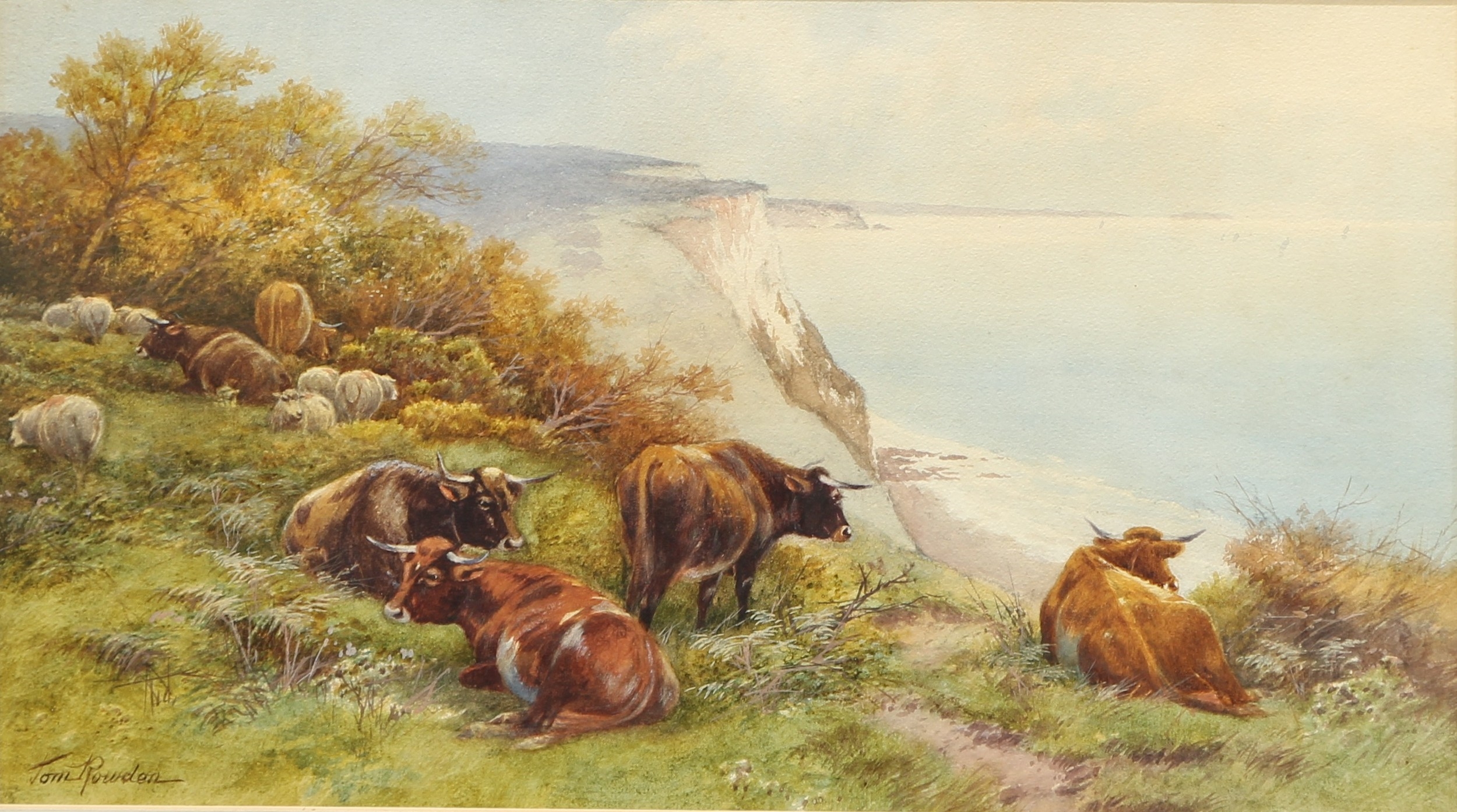Thomas Rowden | Cattle and Sheep Grazing the Cliff Tops | MutualArt