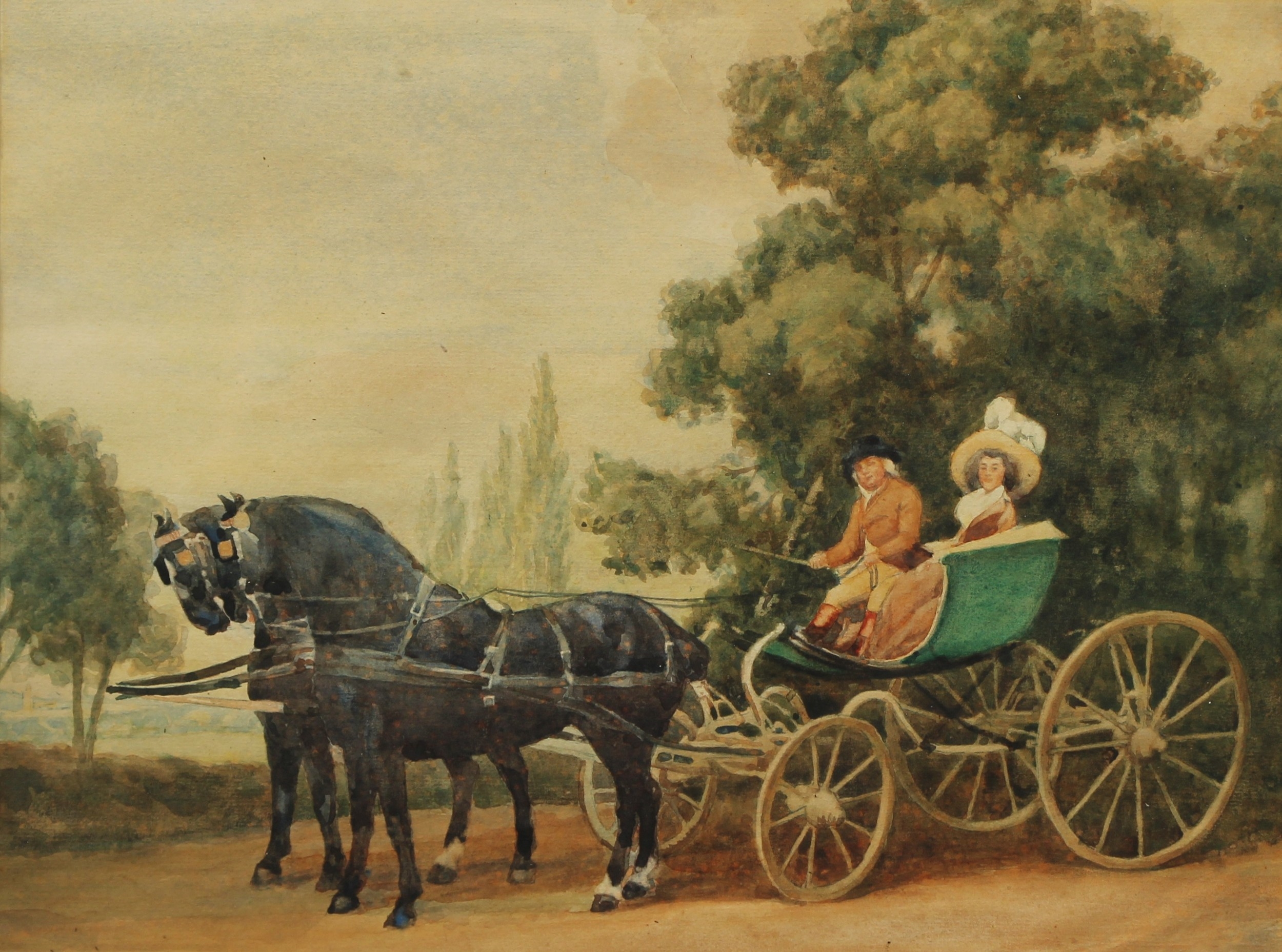 George Stubbs | A Gentleman Driving a Lady in a Phaeton | MutualArt