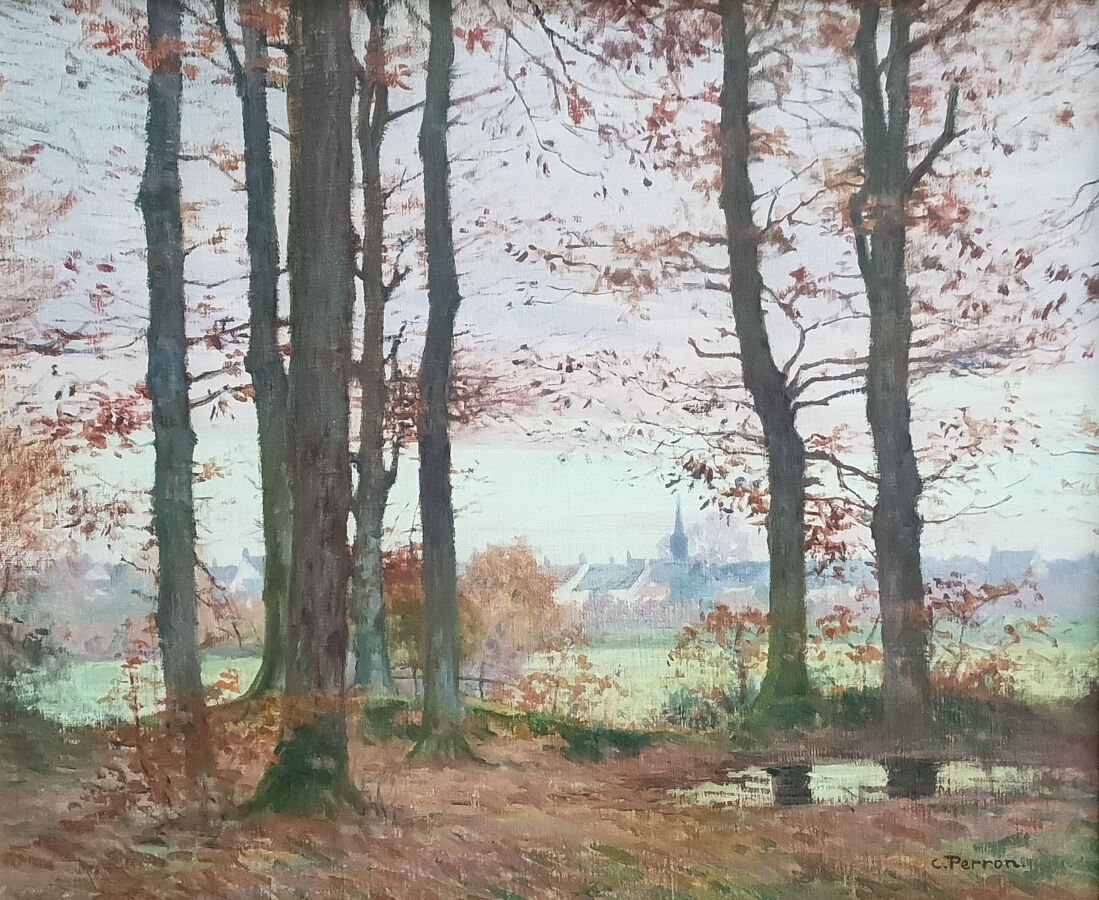 Charles Perron | Sous bois dans la lumière près du village | MutualArt