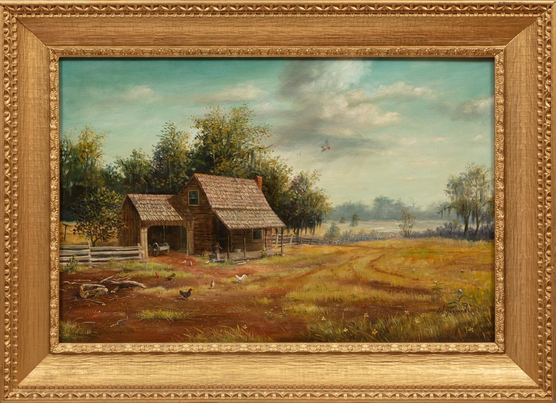 Cal Gaspard | Farmhouse with Chickens | MutualArt