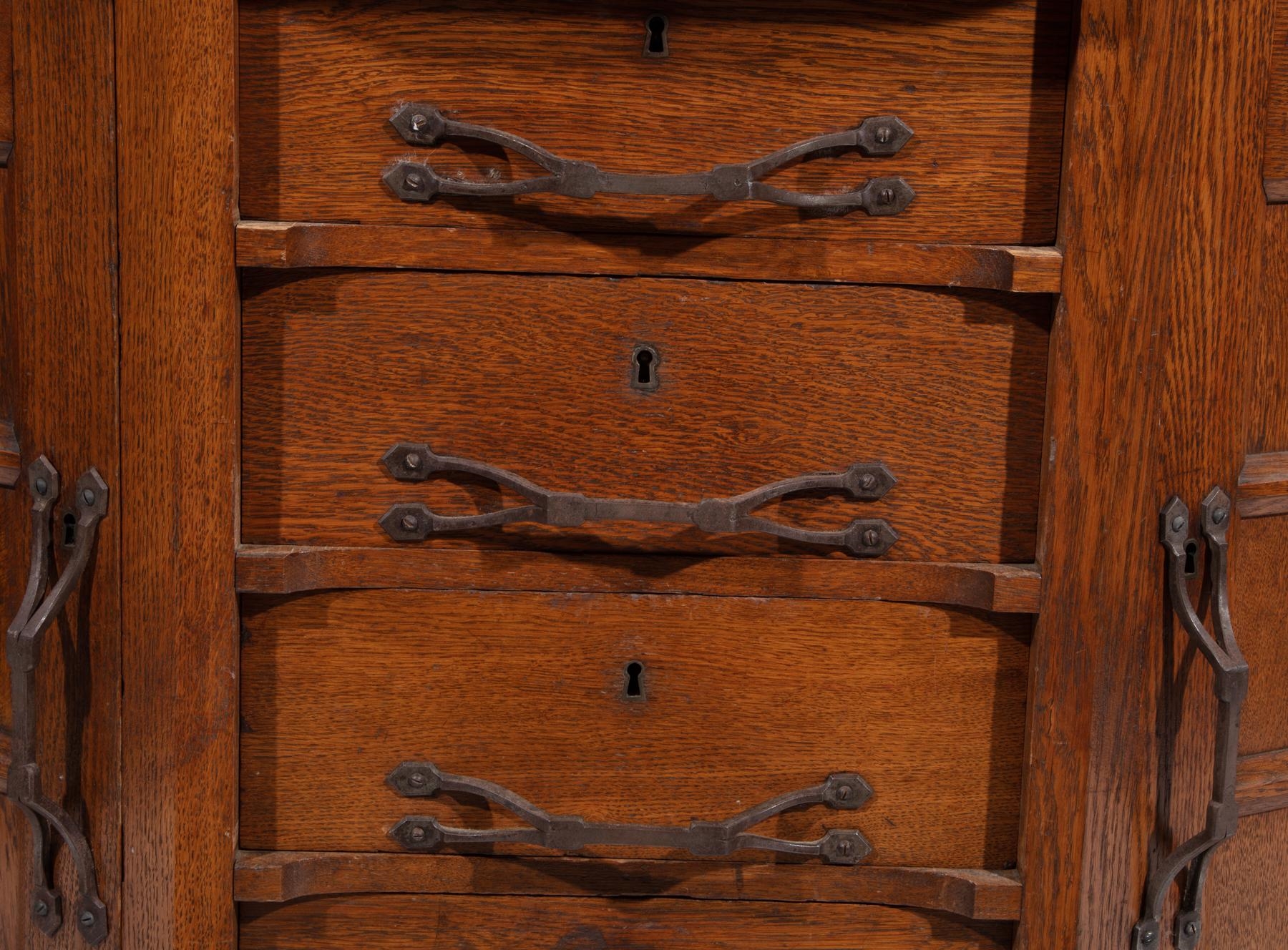 Richard Riemerschmid | Jugendstil Carved Oak and Wrought-Iron Cabinet ...