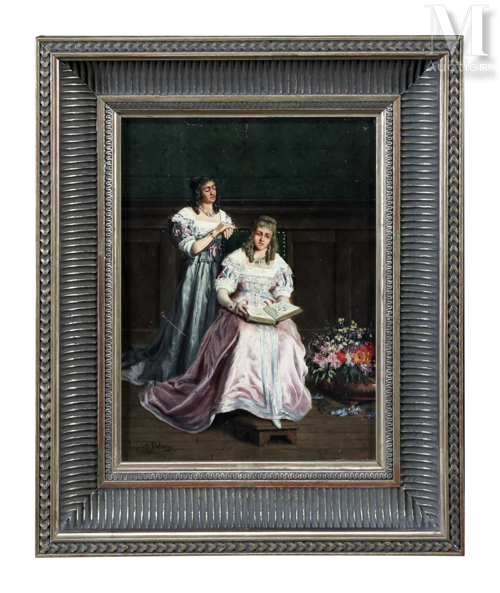 Hippolyte Pierre Delanoy | Femme à la lecture et vasque de fleurs ...