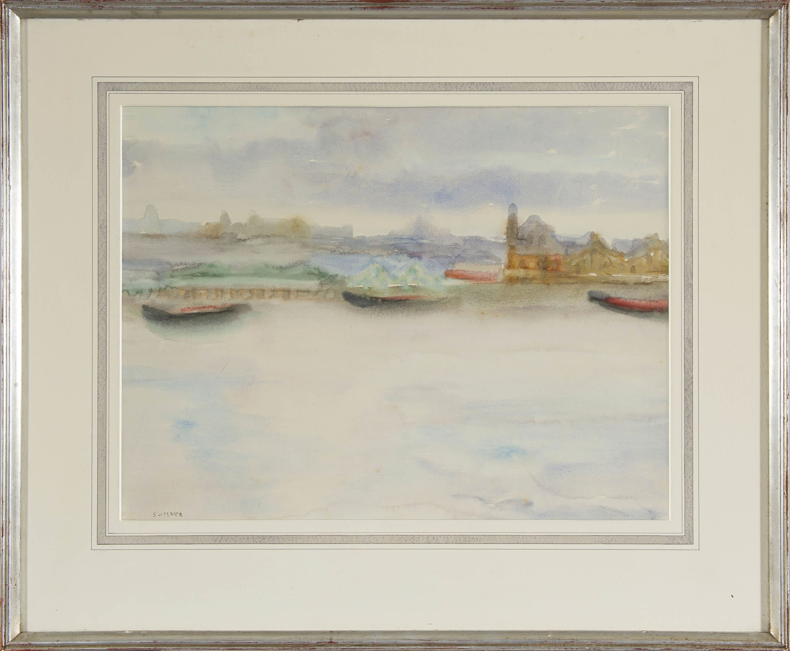 Maud Frances Eyston Sumner | Thames Misty Golds and Barges | MutualArt