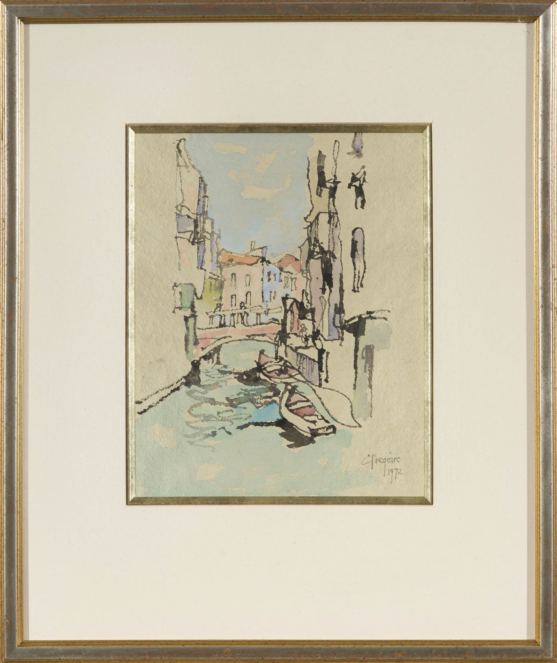 Gregoire Johannes Boonzaier | Kanaal met Twee Bote en Rooi Brug ...