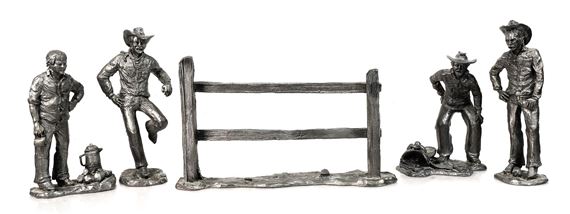Michael Ricker | 5 Pcs Michael Ricker Pewter Sculpted Cowboys | MutualArt