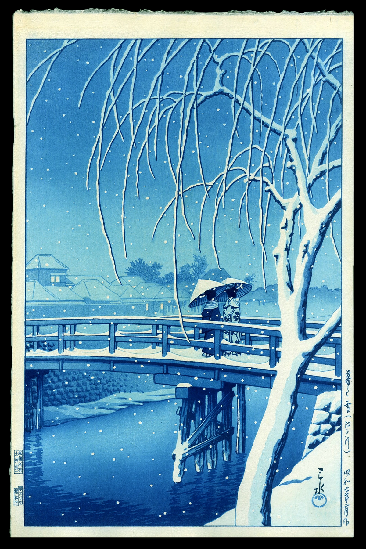 Hasui Kawase | Kawase Hasui - Evening Snow at Edo River (1932) | MutualArt
