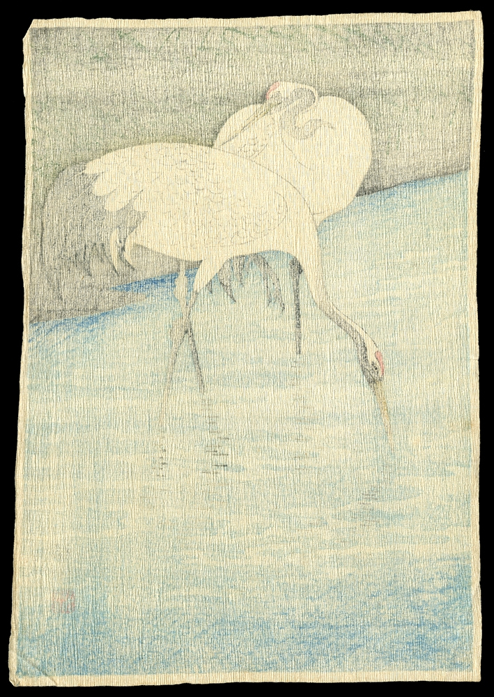 Ohara Koson | Ohara Shoson - Two Japanese Cranes Standing in Shallow ...