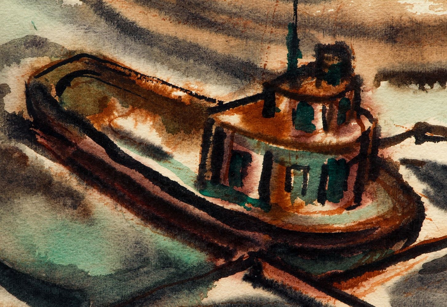 Rachel Mcclelland Sutton | Tug Boat Pushing Coal Barges | MutualArt