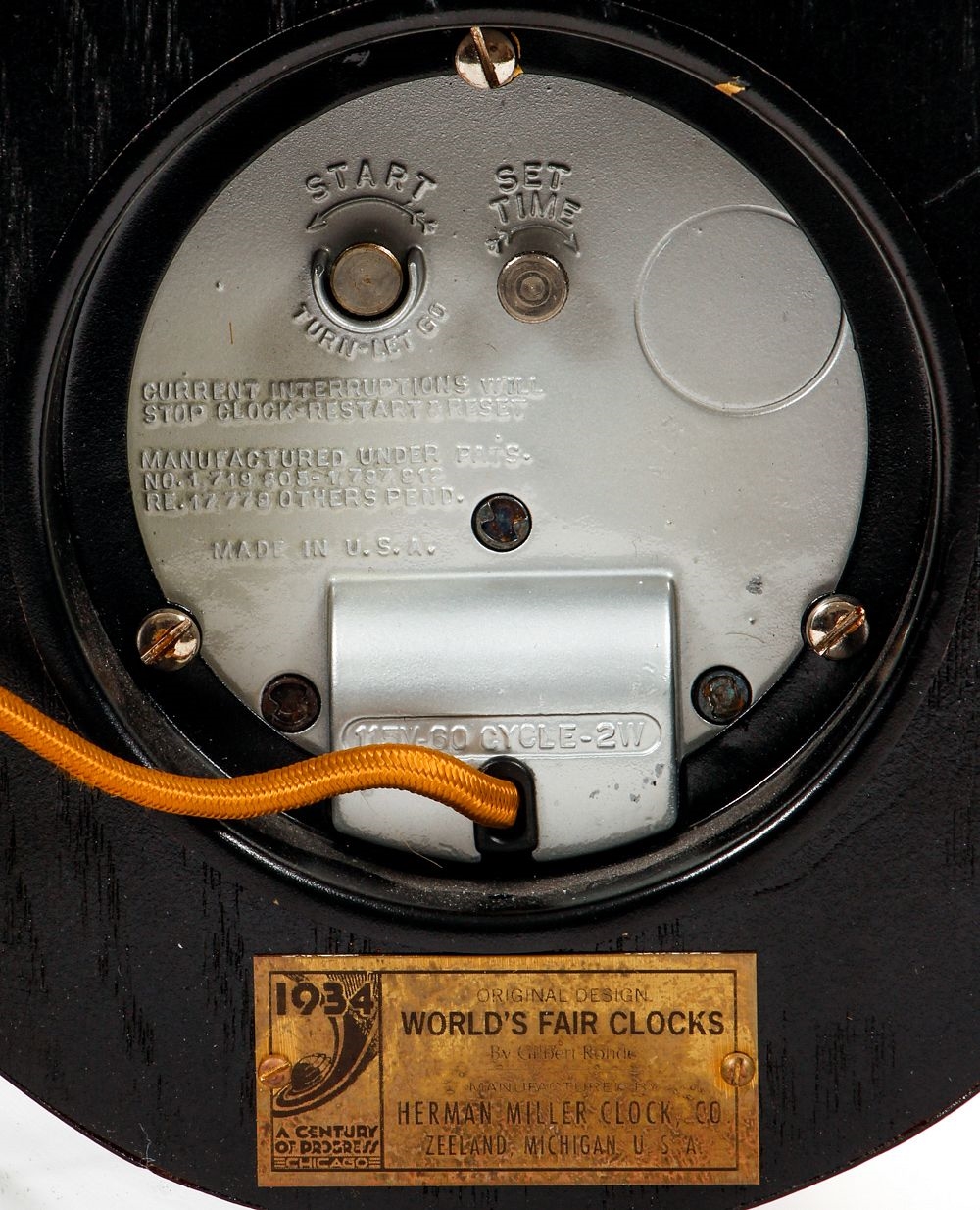 Herman Miller | 1934 World's Fair Clocks brass label affixed to reverse ...