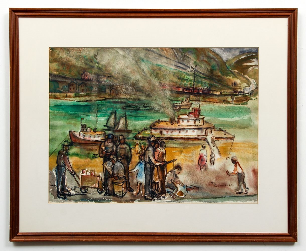 Rachel Mcclelland Sutton | Riverbank with Vendors and Passengers ...