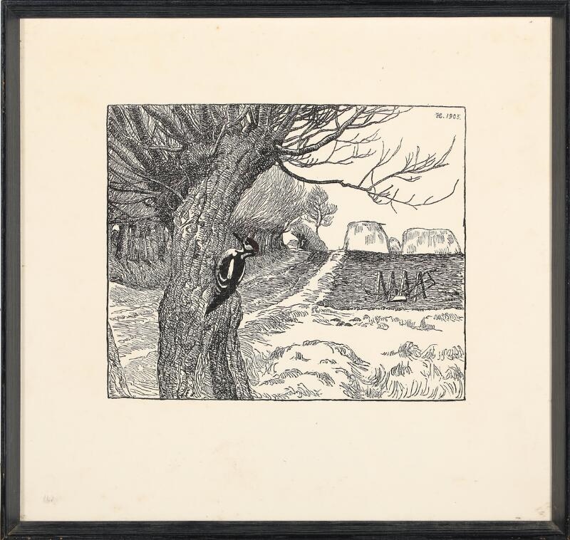 Johannes Larsen | Woodpecker and three landscapes with birds | MutualArt