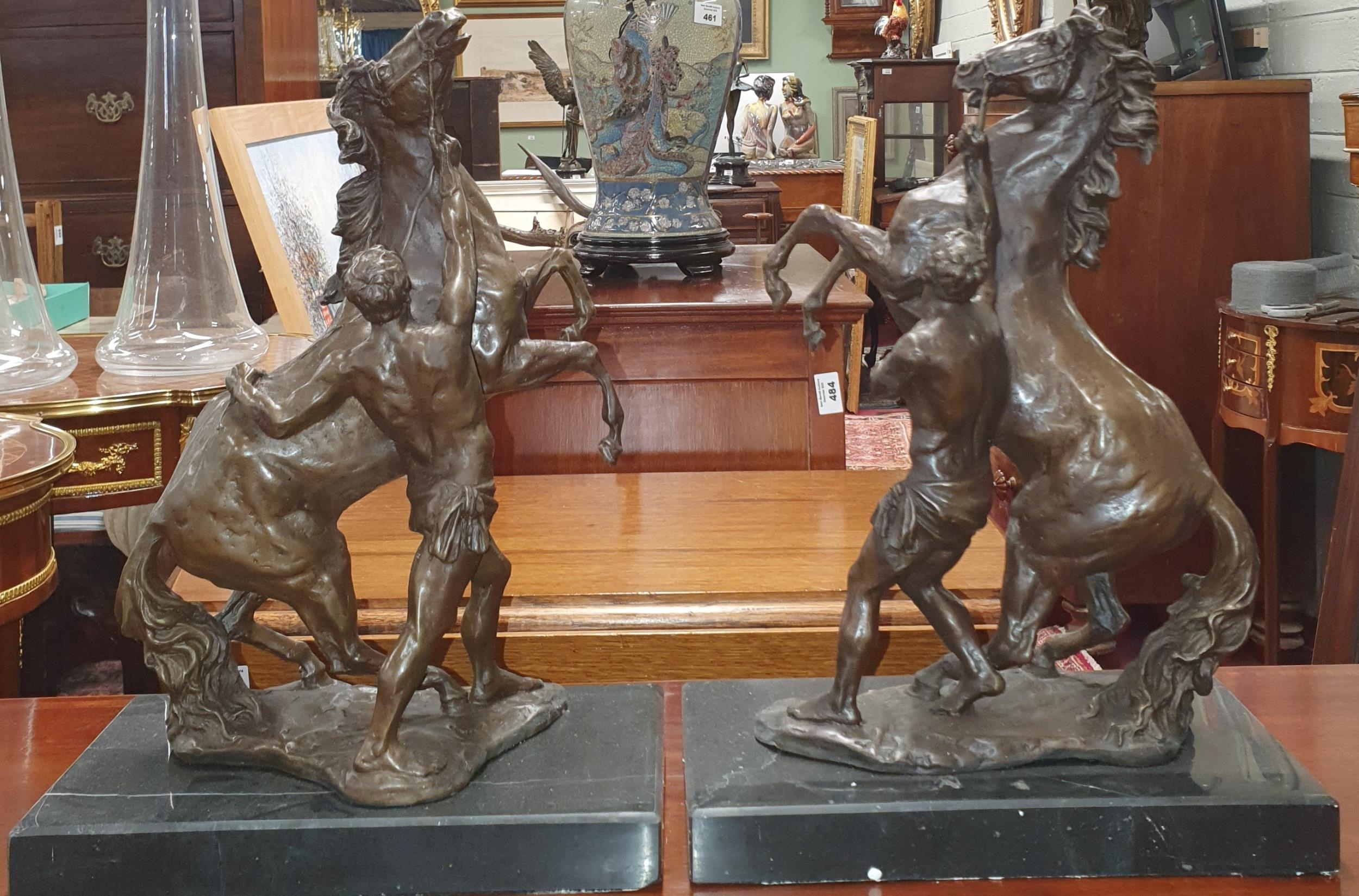 G. Cousteau | A pair of Bronze figure horses with riders Marly Horses ...
