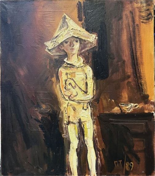 Pavel Tayber | Little boy with the puppy Oil on canvas | MutualArt