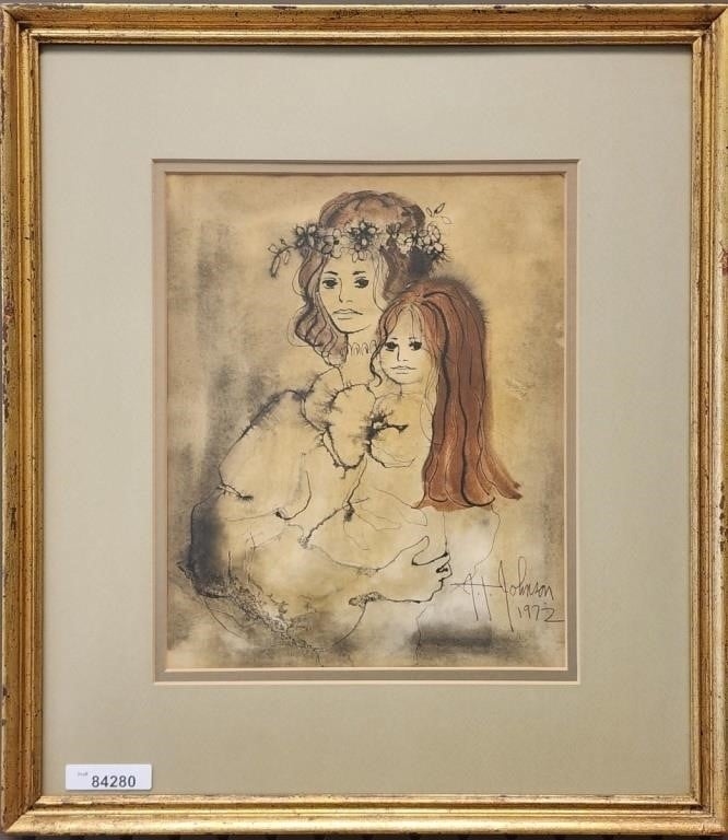 Joni T. Johnson | Joni Johnson 9x12 WC Woman and child | MutualArt
