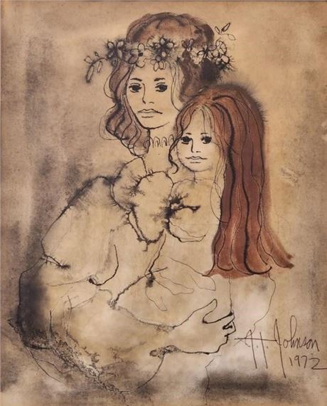 Joni T. Johnson | Joni Johnson 9x12 WC Woman and child | MutualArt