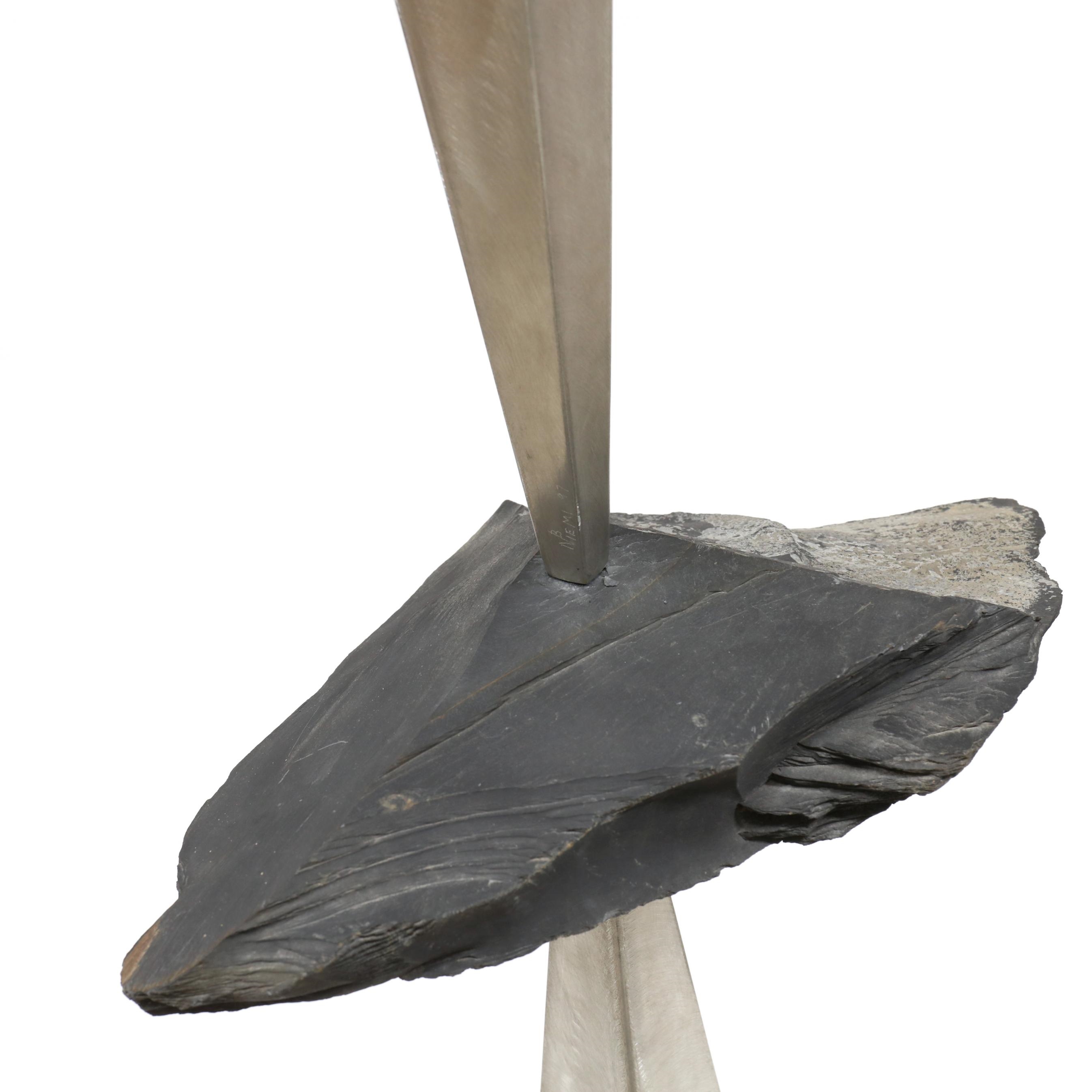 Bruce Niemi | Tall Modernist Steel and Slate Sculpture (1997) | MutualArt
