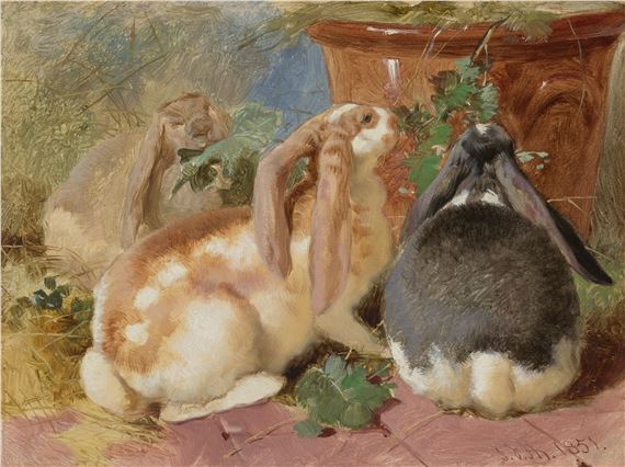 John Frederick Herring Sr. | Three Lop-Eared Rabbits | MutualArt