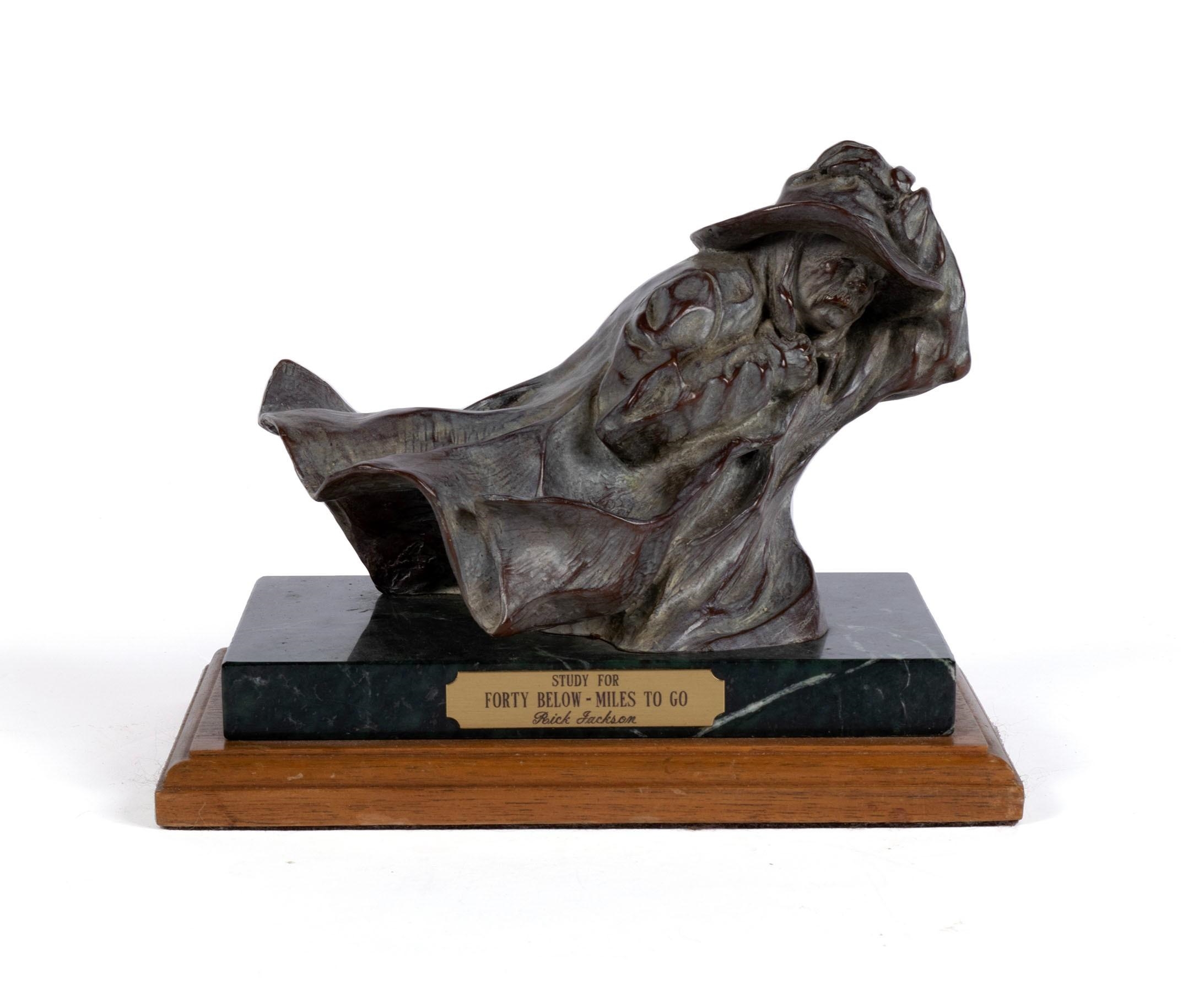 Rick Jackson | Small desktop bronze of man in hat and duster in strong ...