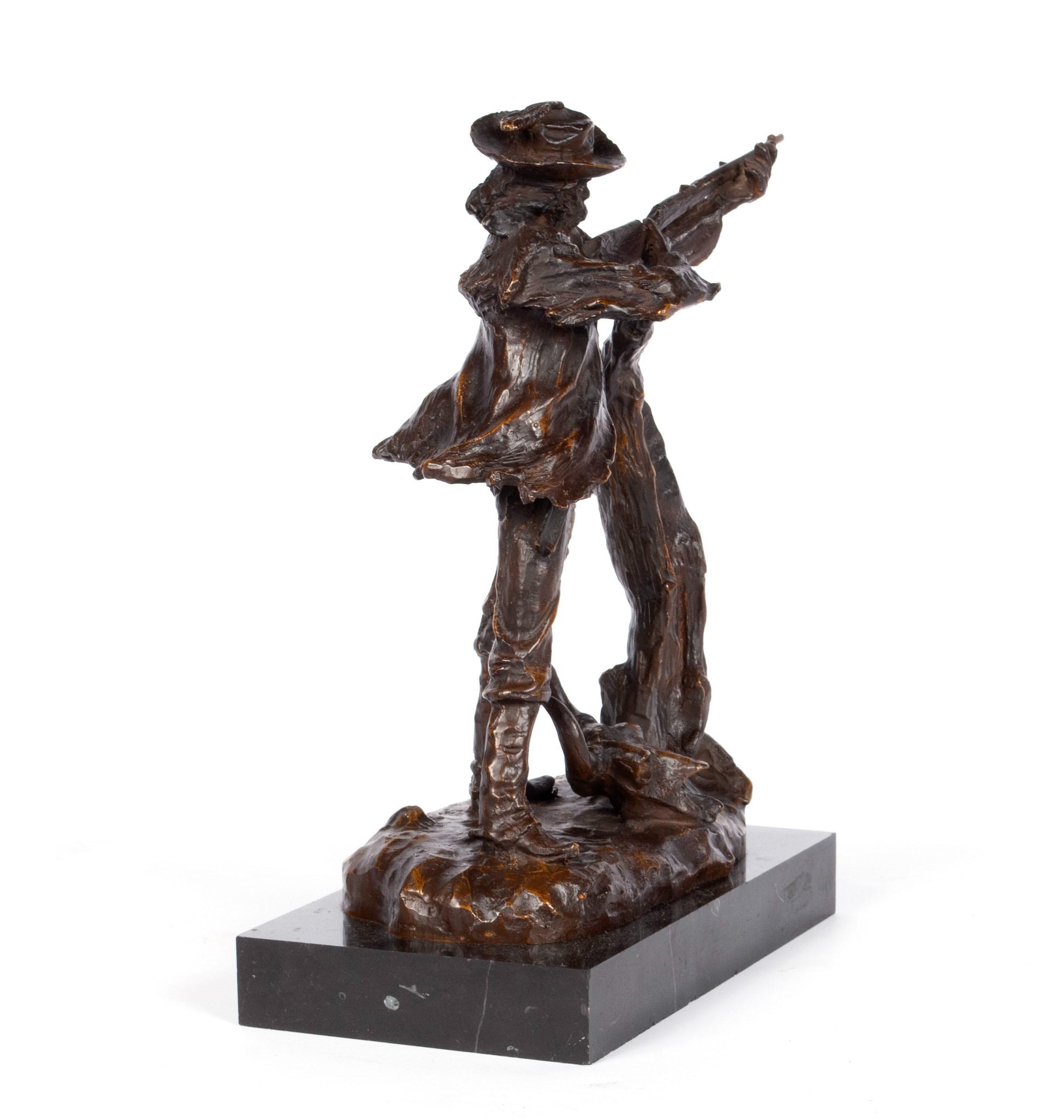 Charles Marion Russell | Man aiming rifle with steer skull at his feet ...