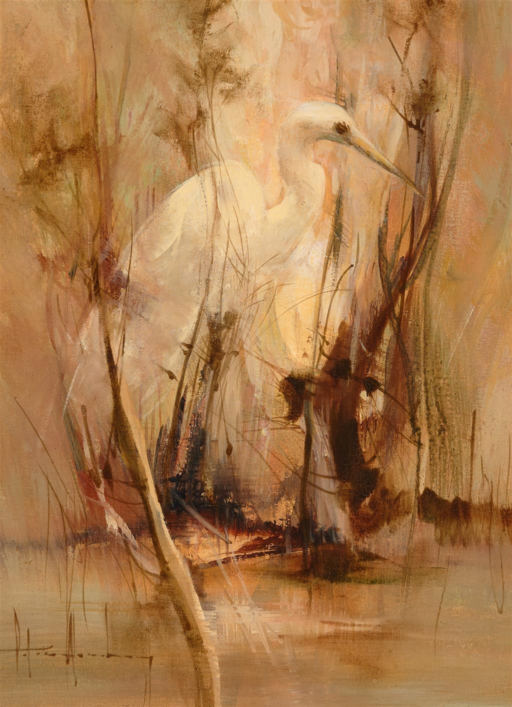 Peter Abraham | The Great White Egret in Wetland | MutualArt