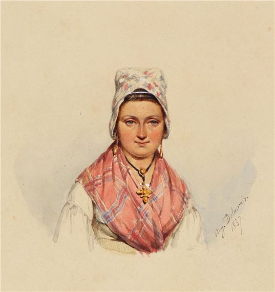 Auguste Delacroix | Portrait einer Frau mit weißer Haube (1837) | MutualArt