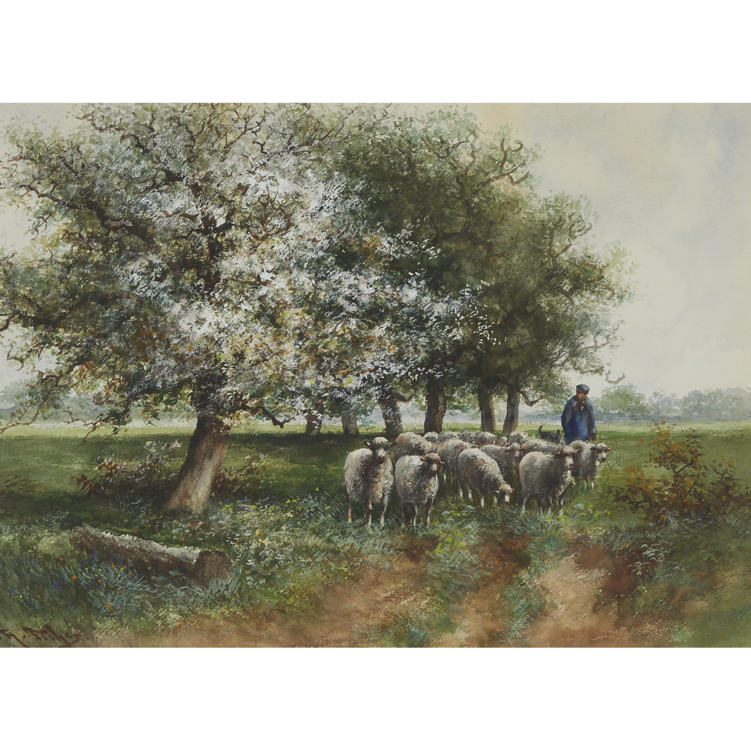 Hugo Anton Fisher | FARMER HERDING SHEEP | MutualArt
