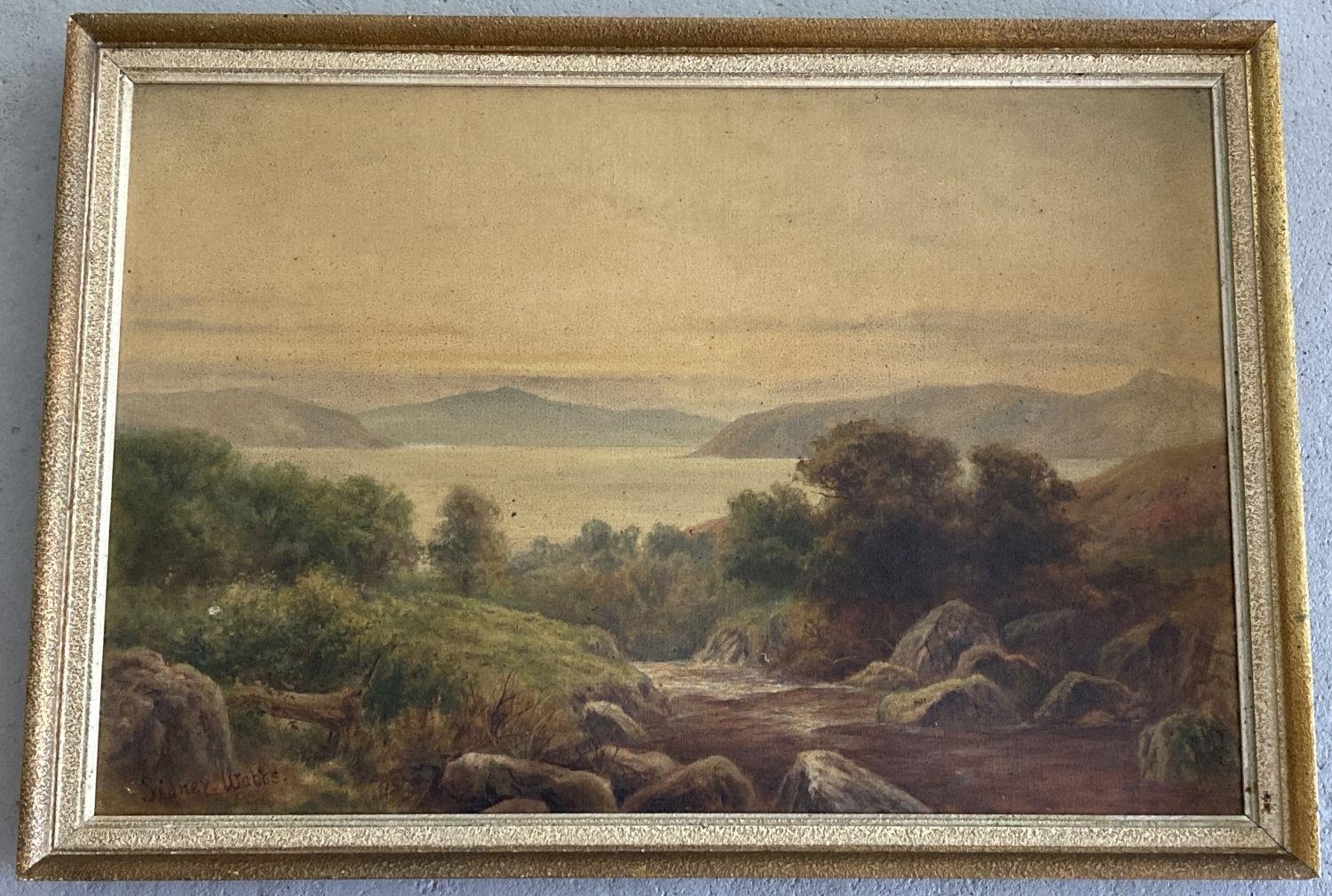 Sidney Watts | A gilt framed oil on canvas depicting a rural lake scene ...
