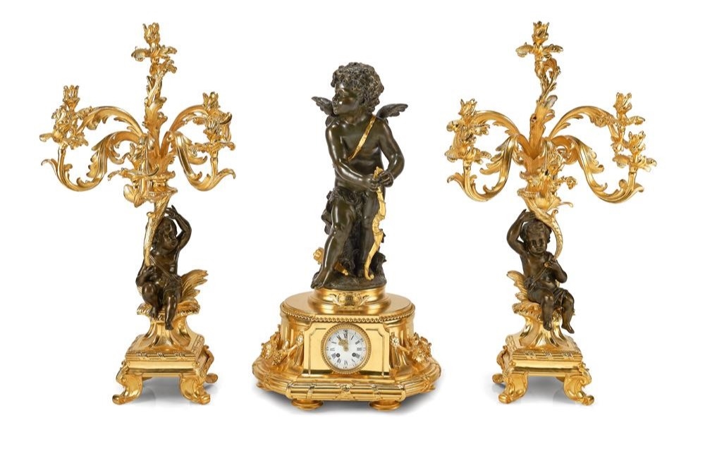 Auguste Moreau | Three-Piece Clock Garniture | MutualArt