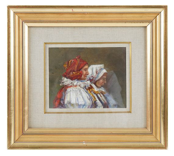 Anton Frolka | Zwei Mädchen in Tracht sowie zwei Knaben in Tracht ...