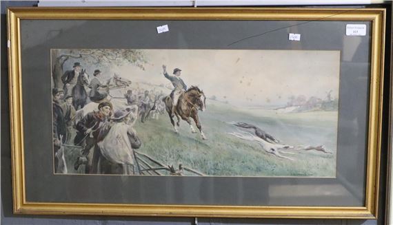 George Percy Jacomb-Hood | Hare-coursing scene with greyhounds, mounted ...