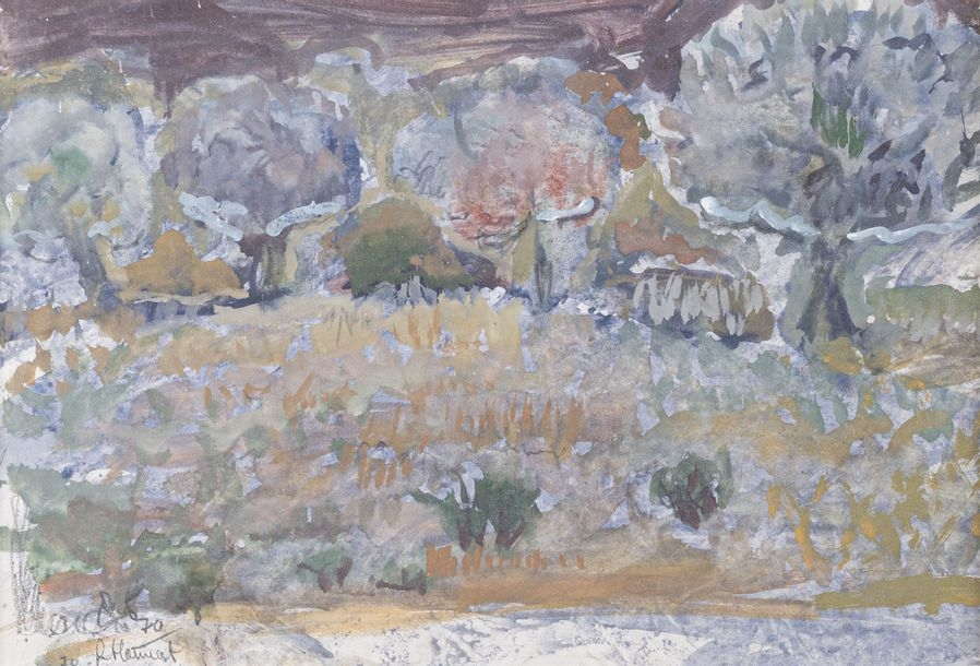 René Hamiot | Paysage aux grands arbres 1970 Aquarelle gouachée (1970) | MutualArt