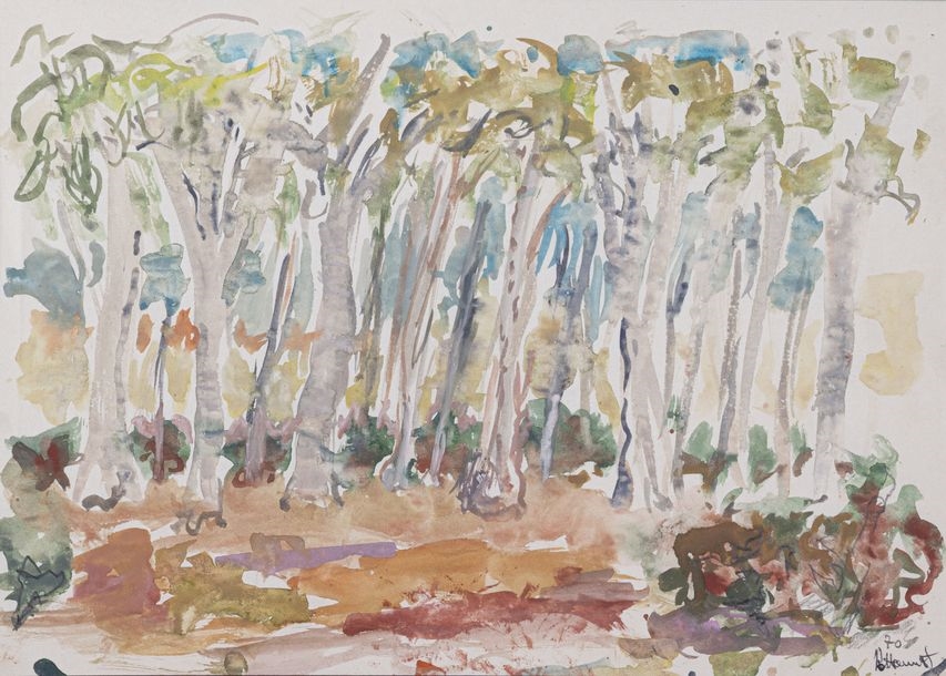 René Hamiot | Les grands arbres 1970 Aquarelle gouachée (1970) | MutualArt