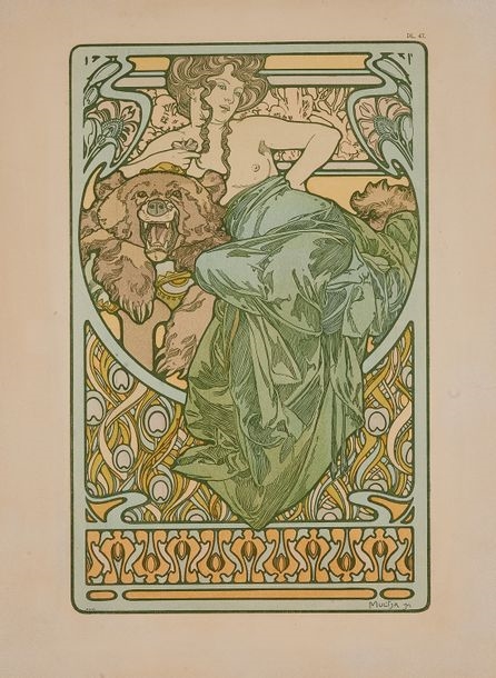 Alphonse Mucha | Seated woman and bear | MutualArt