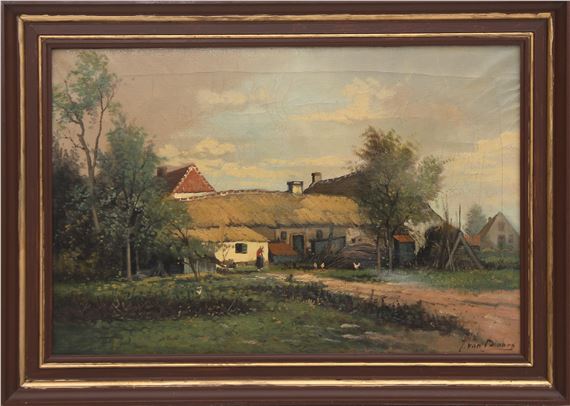 Jan Van Doorn | Boerenhoeve met loslopende kippen | MutualArt