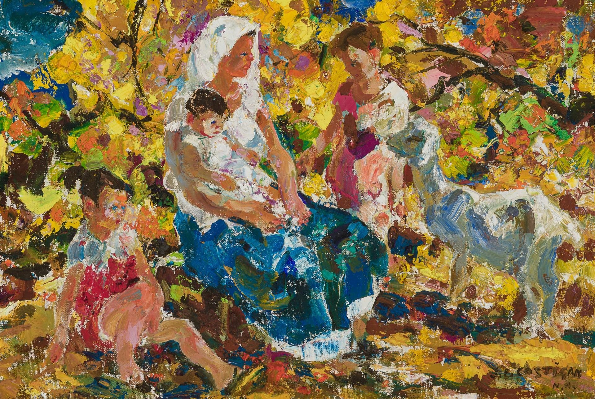 John Costigan | Woman with Children and Lamb | MutualArt