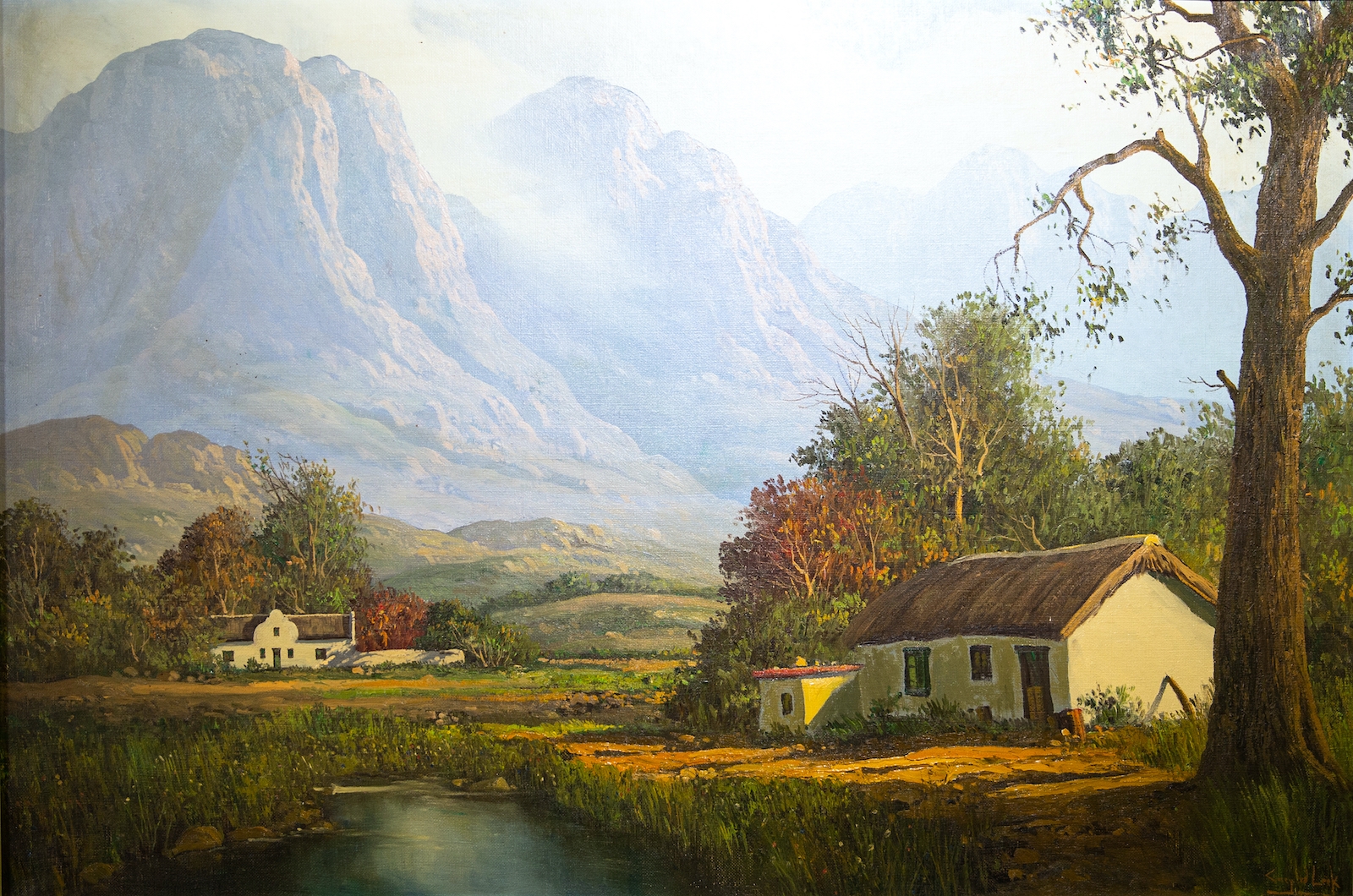 Casey van der Leek | CAPE FARMSCAPE WITH DAM AND MOUNTAINS | MutualArt