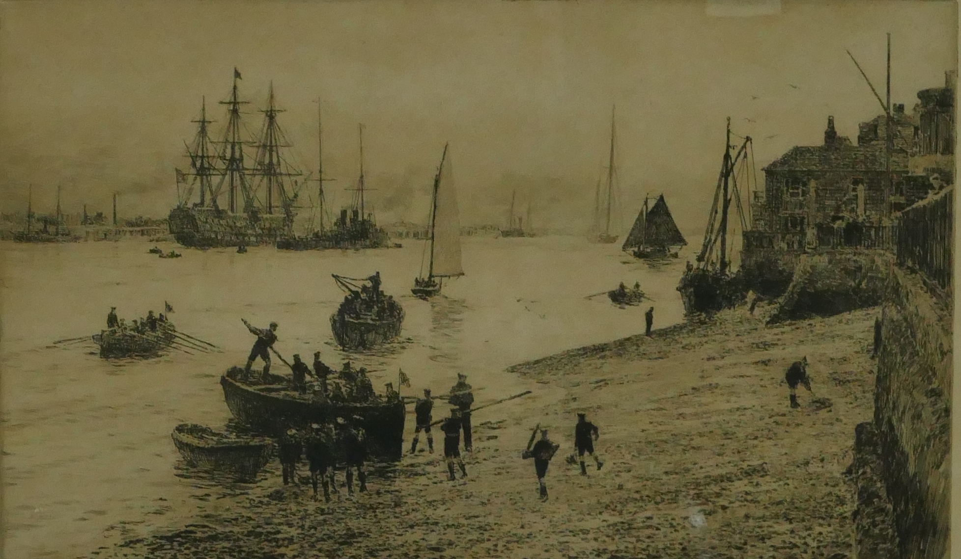 William Lionel Wyllie | etching depicting sailors boarding rowing boats ...