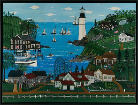 Phyllis Duffy | Coastal village and lighthouse | MutualArt
