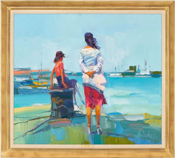 Nicola Simbari | Nicola Simbari O/C Harbor Scene Painting w/ Figures ...