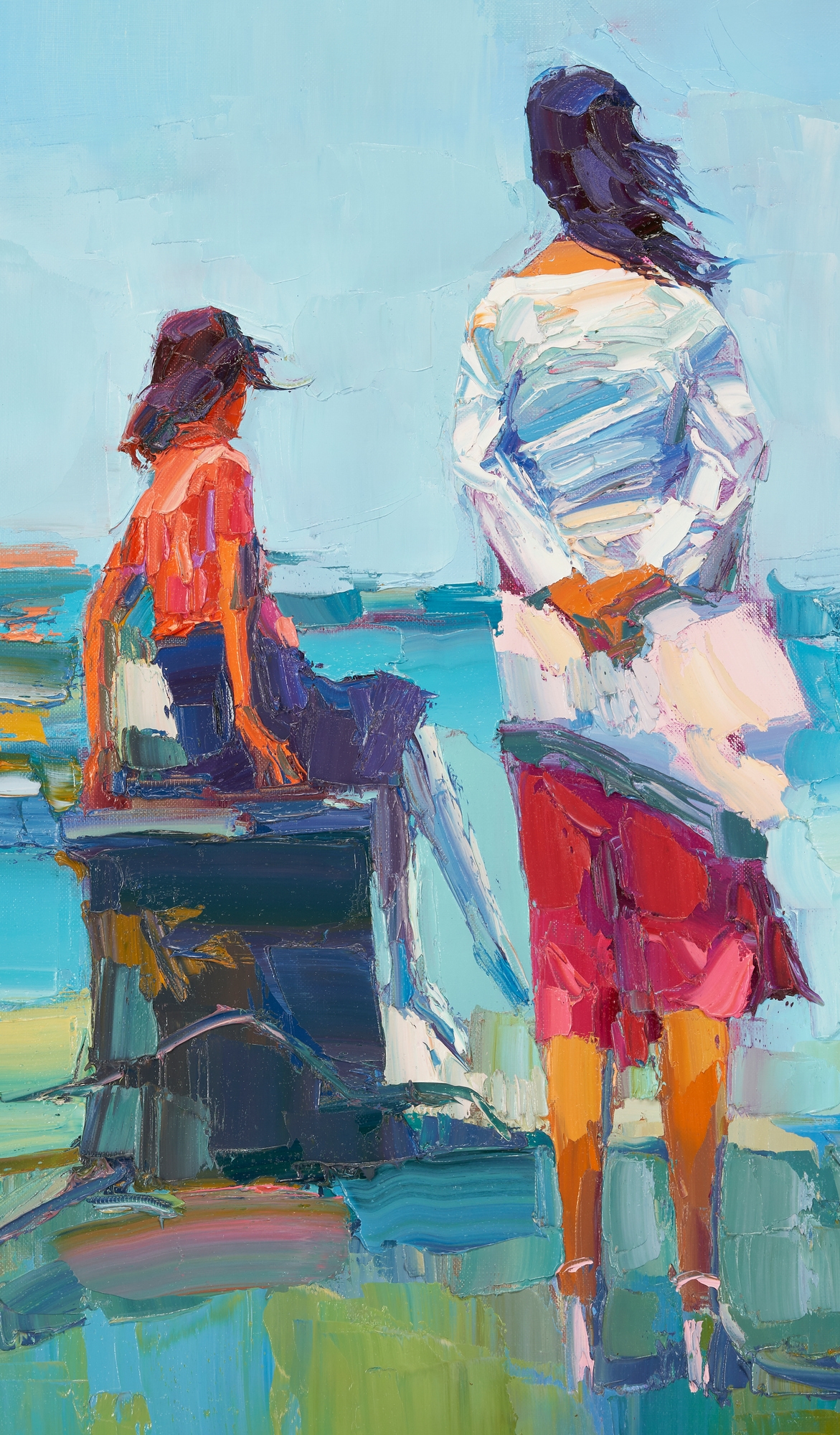 Nicola Simbari | Nicola Simbari O/C Harbor Scene Painting w/ Figures ...
