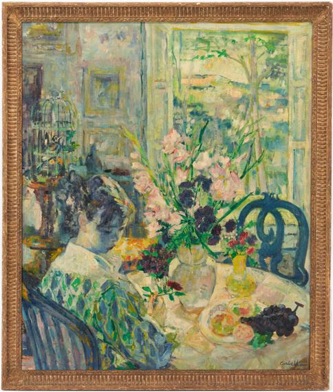 Luigi Corbellini | Luigi Corbellini O/C Interior Genre Scene, Woman at ...